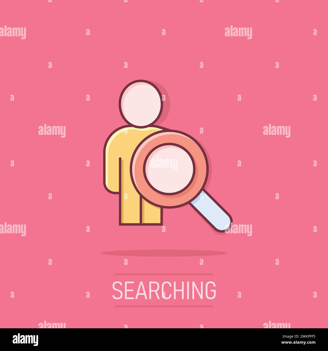 Search job vacancy icon in comic style. Loupe career cartoon vector ...