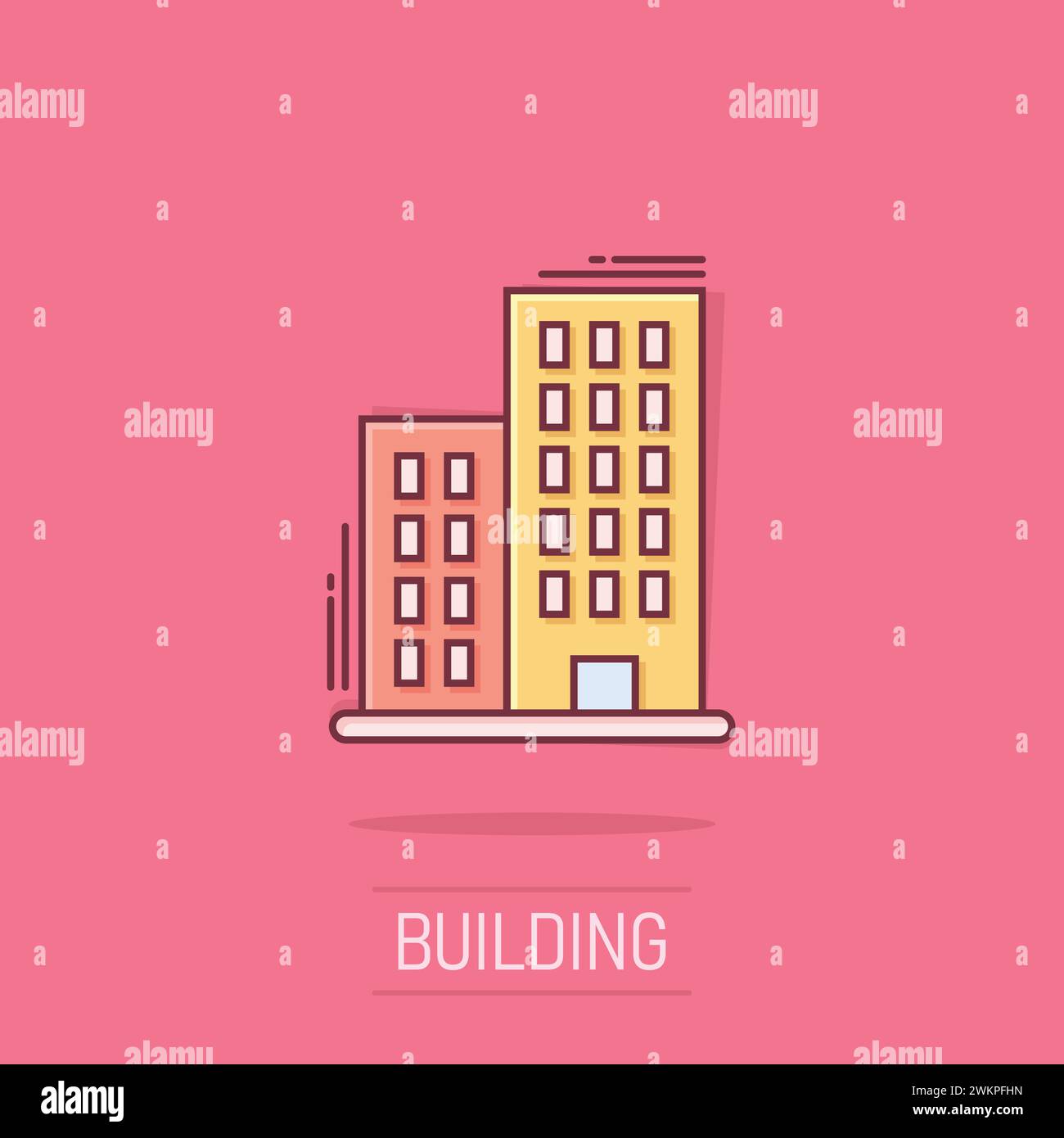 Building icon in comic style. Town skyscraper apartment cartoon vector ...