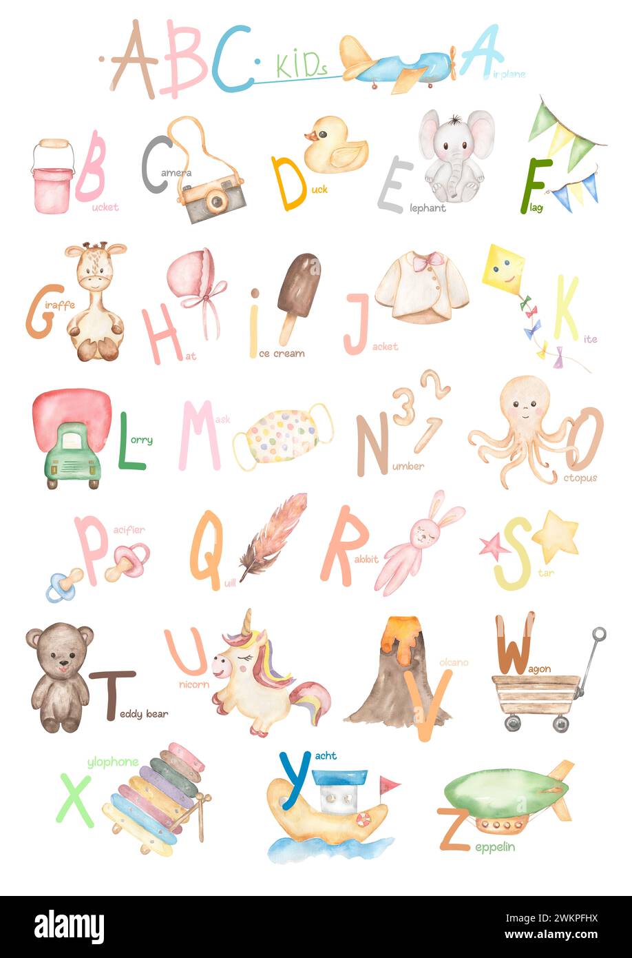 Alphabet poster for children, hand drawn letters and kids toys ...