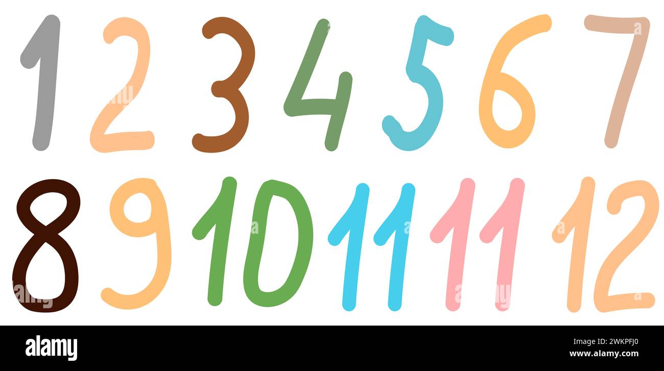 Baby milestone hand-drawn numbers. Newborn 1 to 12 months anniversary ...