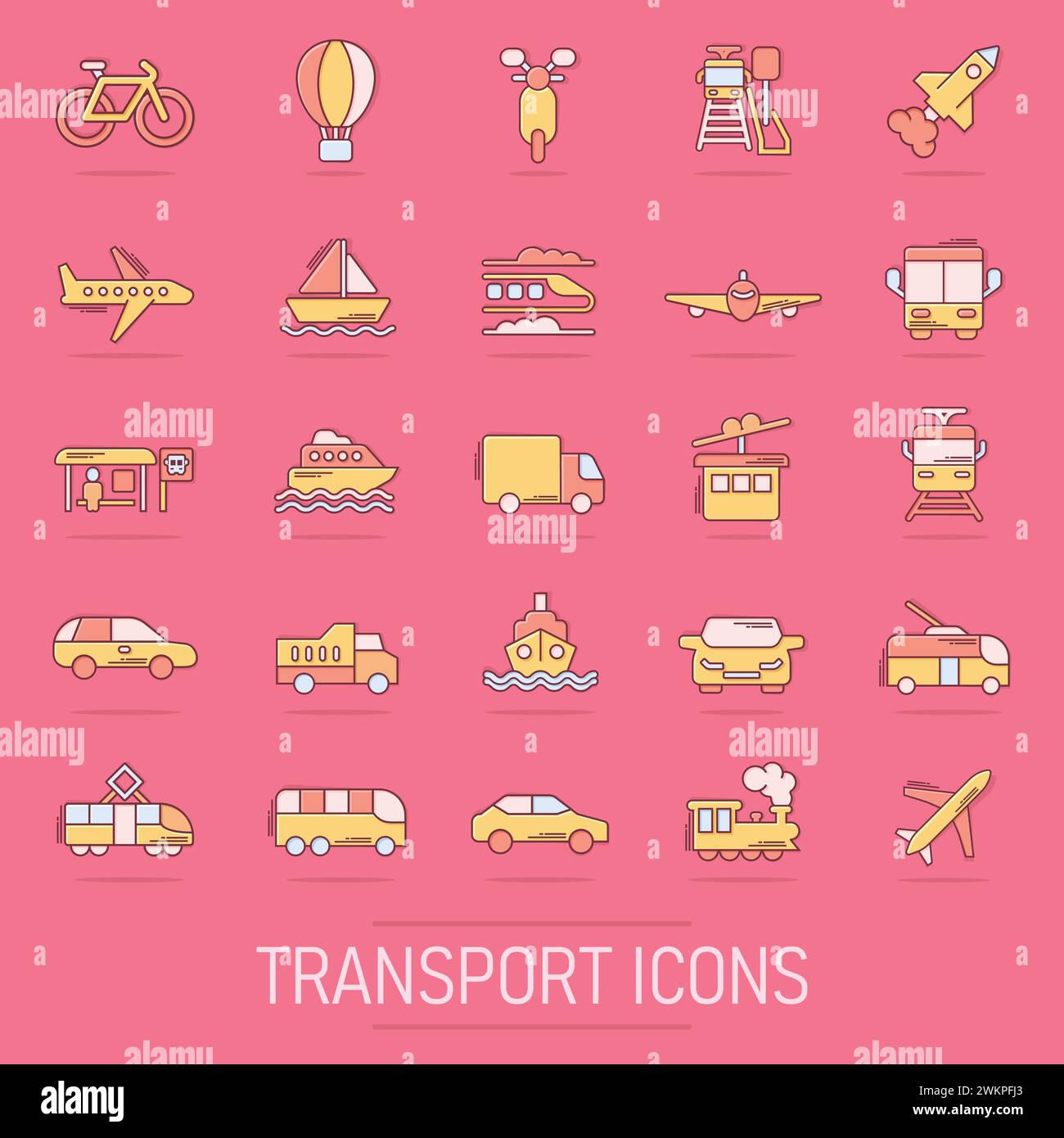 Transport icon set in comic style. Car vector cartoon collection ...