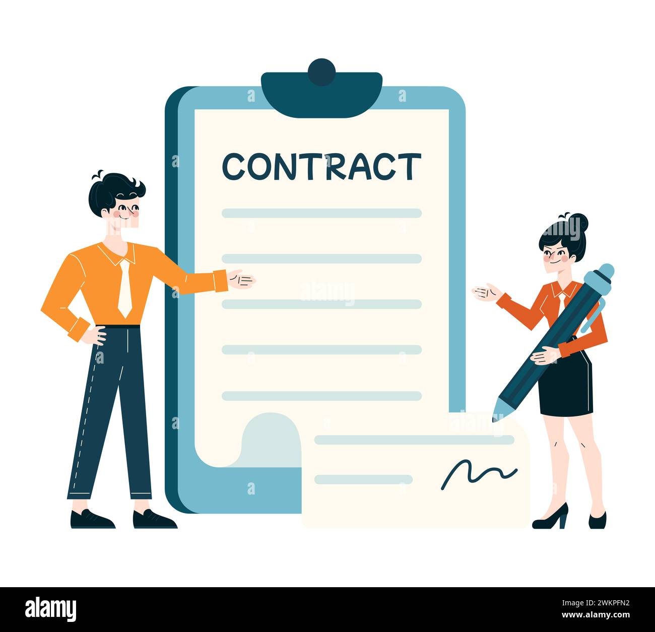 Contract negotiation concept. Professionals with a giant pen and ...