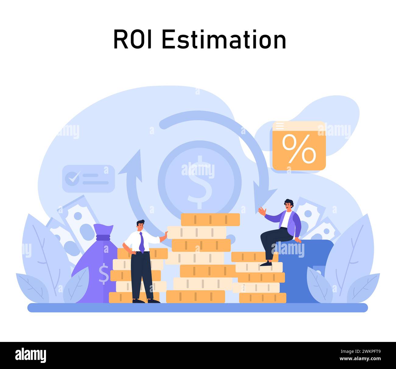 ROI Estimation concept. Professionals engaged in calculating returns on ...