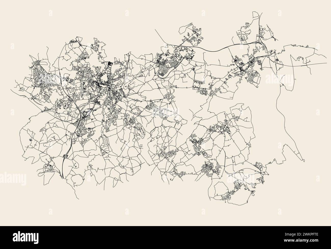 Street roads map of the British city of WAKEFIELD, ENGLAND Stock Vector ...