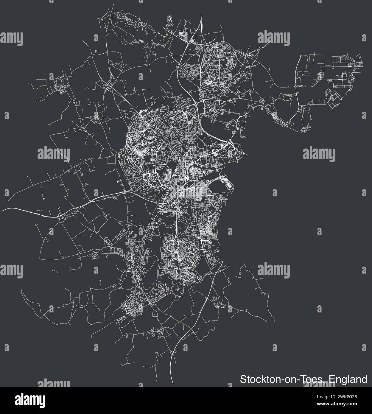 Street roads map of the British city of STOCKTON-ON-TEES, ENGLAND Stock ...