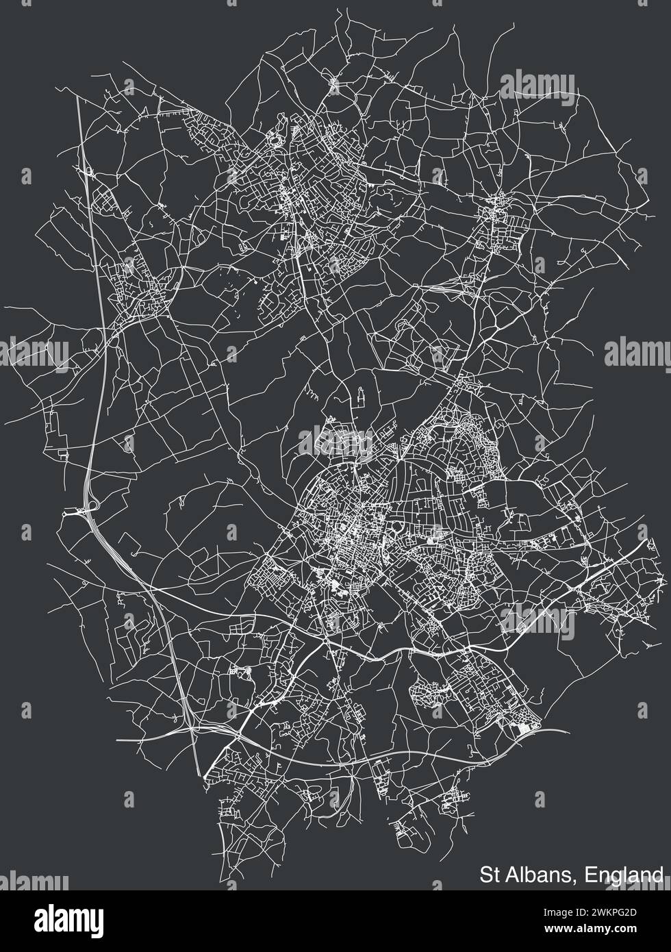 Street roads map of the British city of ST ALBANS, ENGLAND Stock Vector ...