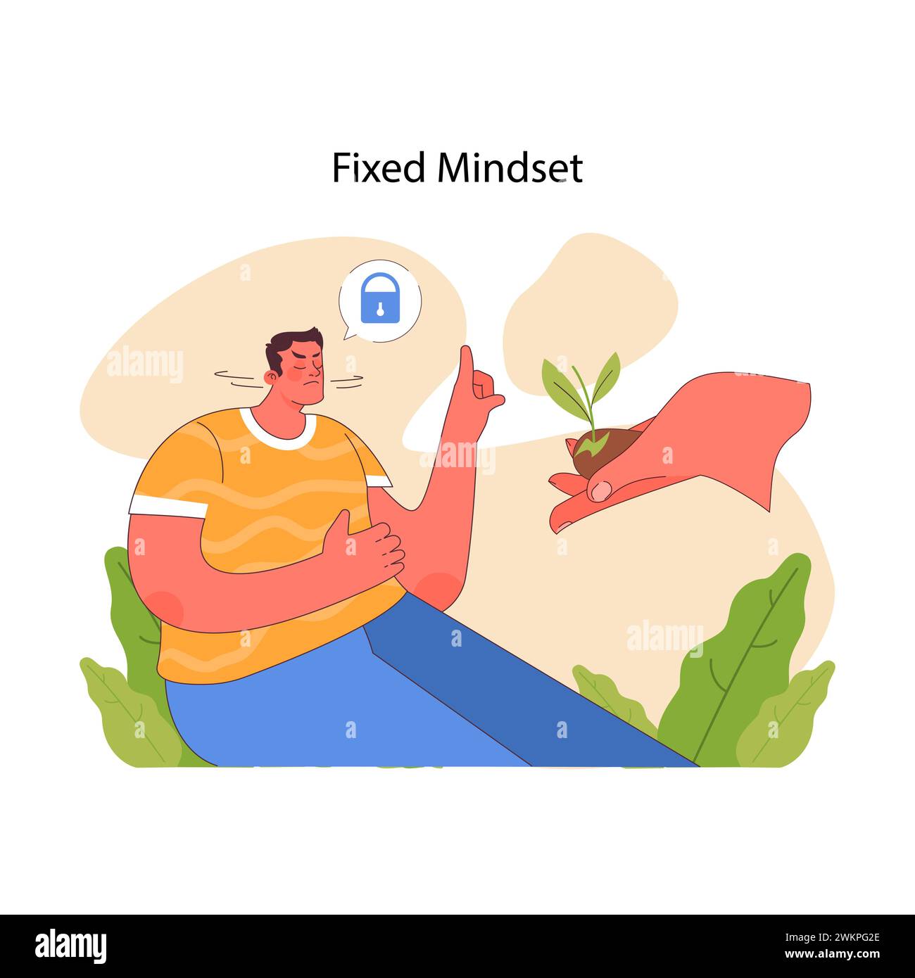 Fixed mindset concept. Man shaking head and refusing to accept growing ... Fixed mindset concept. Man shaking head and refusing to accept growing ...