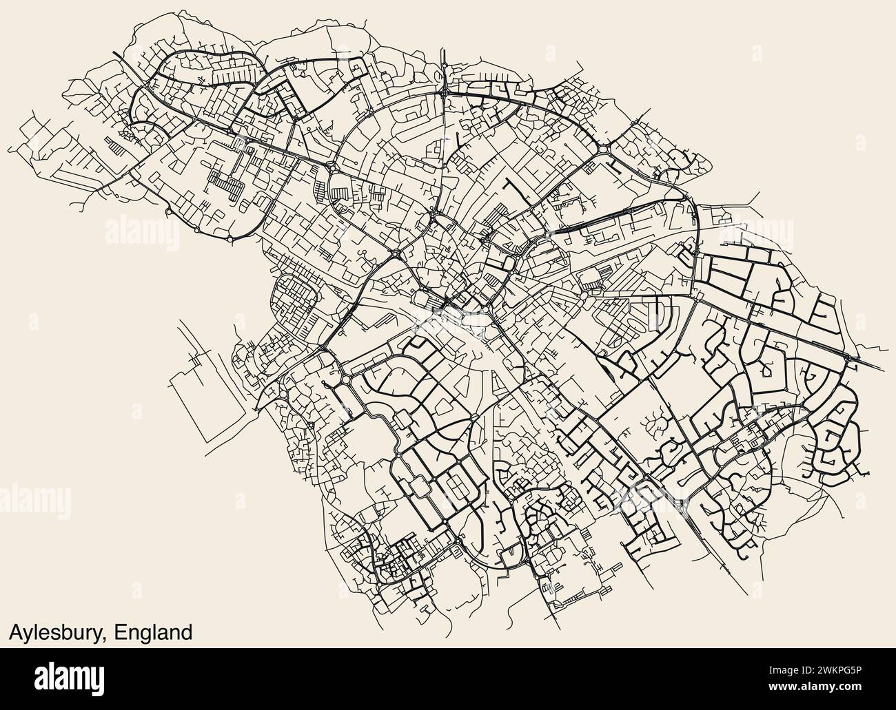 Street roads map of the British city of AYLESBURY, ENGLAND Stock Vector ...
