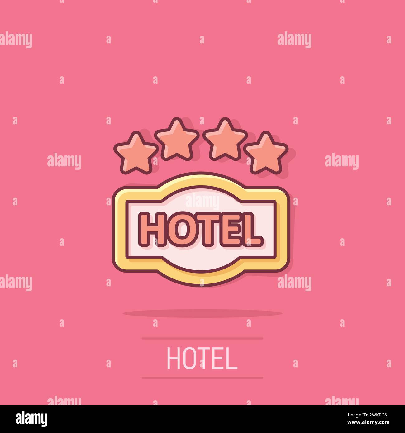 Hotel 4 stars sign icon in comic style. Inn cartoon vector illustration ...