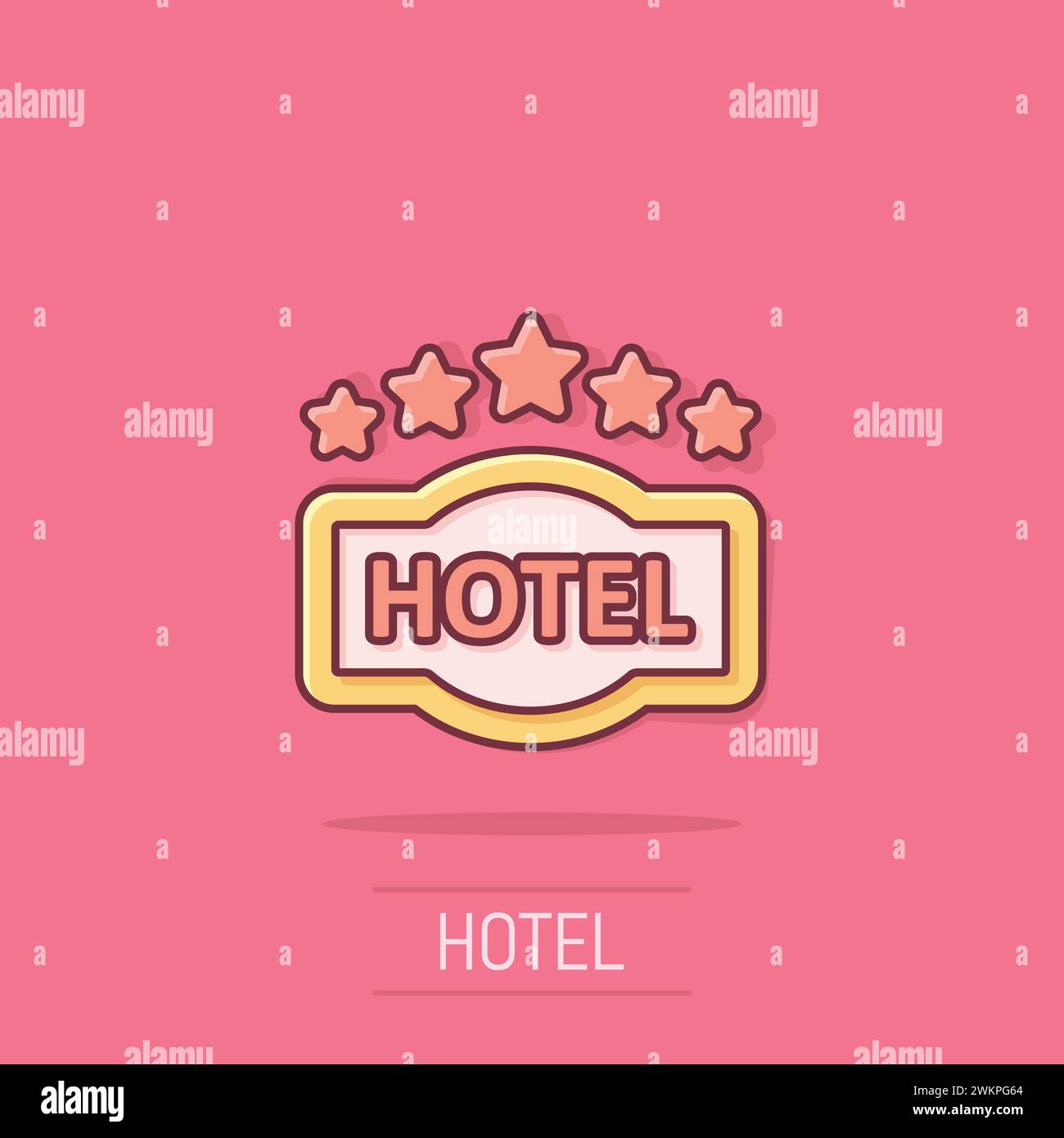Hotel 5 stars sign icon in comic style. Inn cartoon vector illustration ...