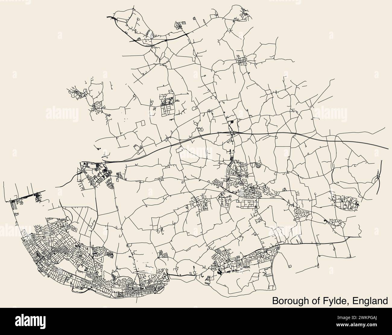 Street roads map of the British BOROUGH OF FYLDE, ENGLAND Stock Vector ...