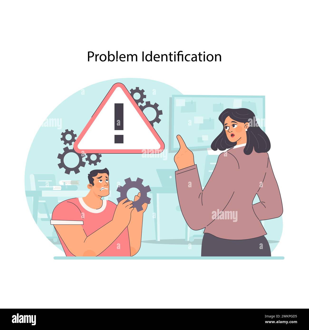 Problem identification concept. Woman and man recognizing appearing ... Problem identification concept. Woman and man recognizing appearing ...