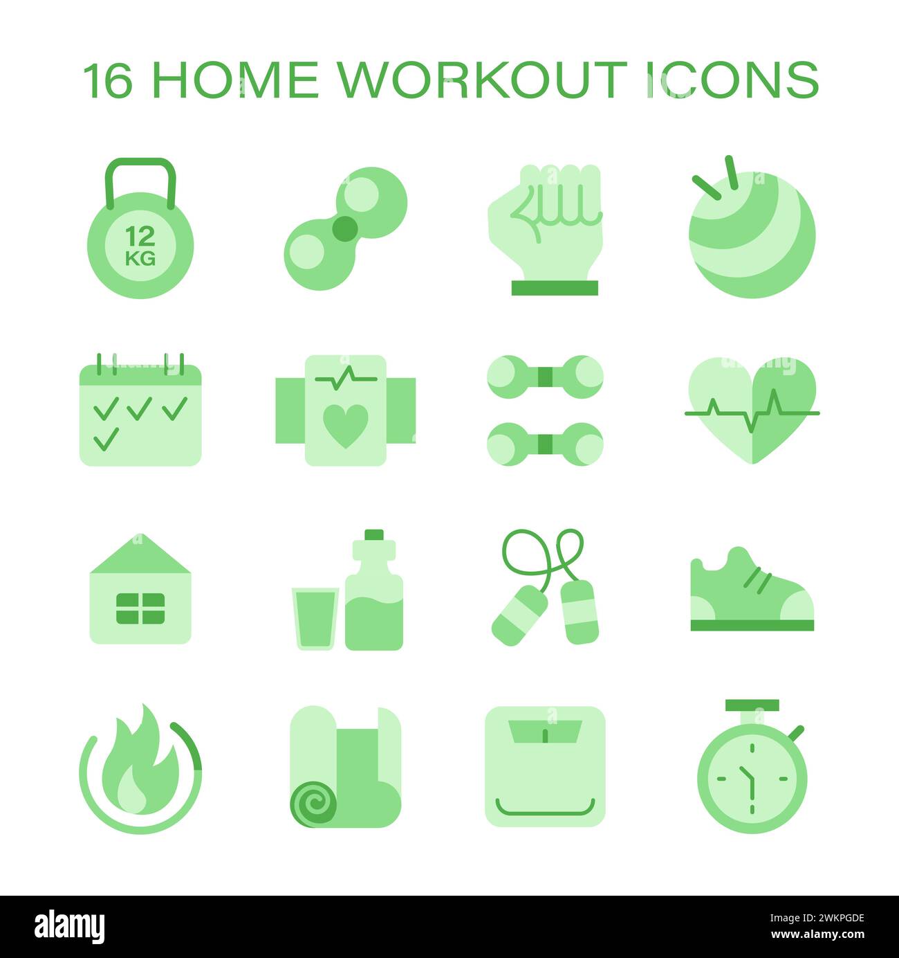 Essential Home Workout Icons set. Symbols represent key fitness ...