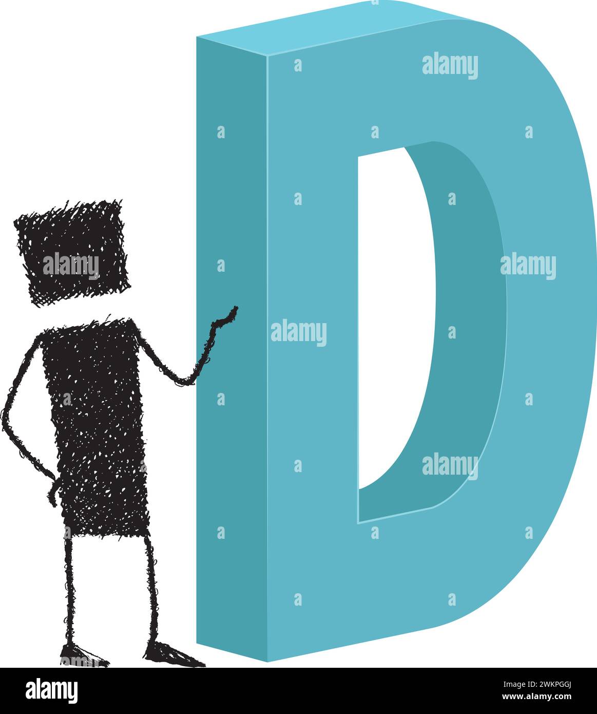 Illustration of a stick figure next to a big letter D Stock Vector ...