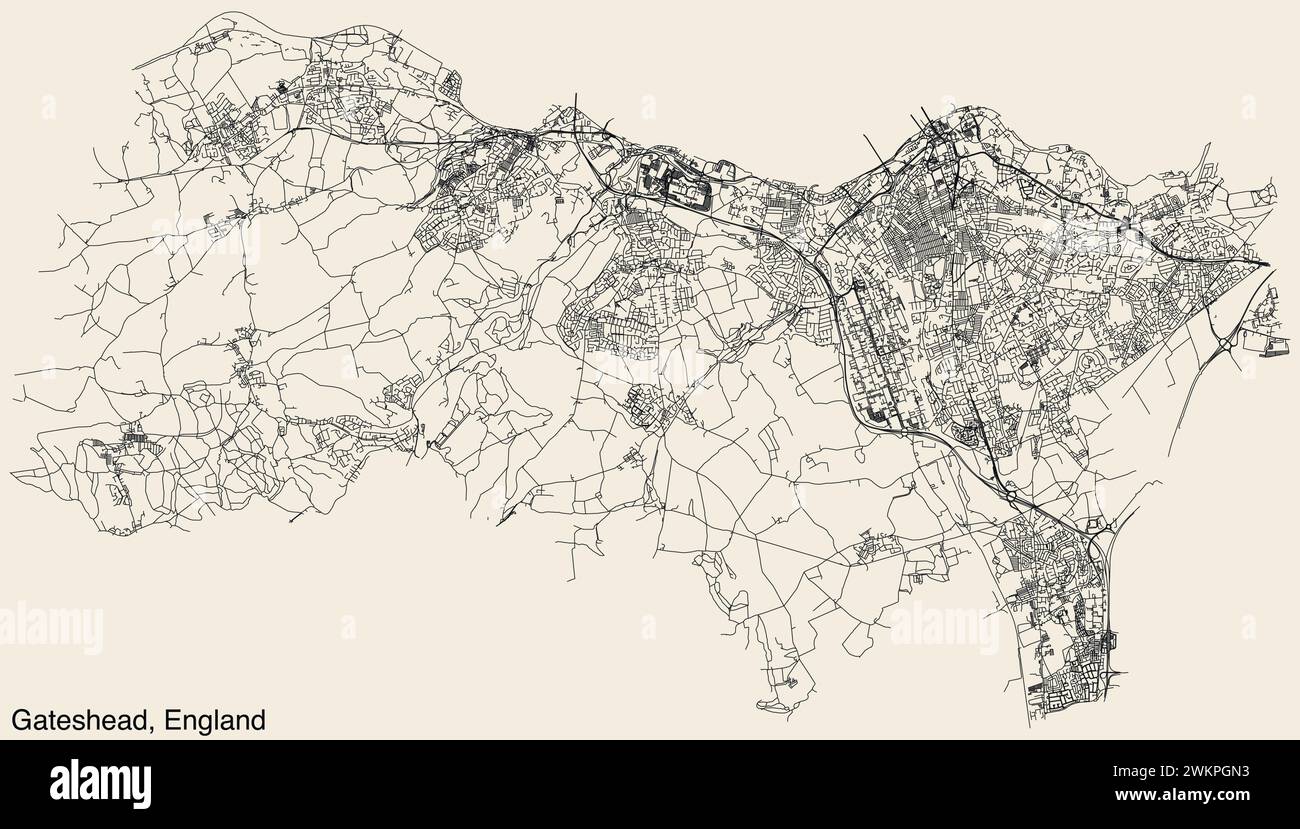 Street roads map of the British city of GATESHEAD, ENGLAND Stock Vector ...