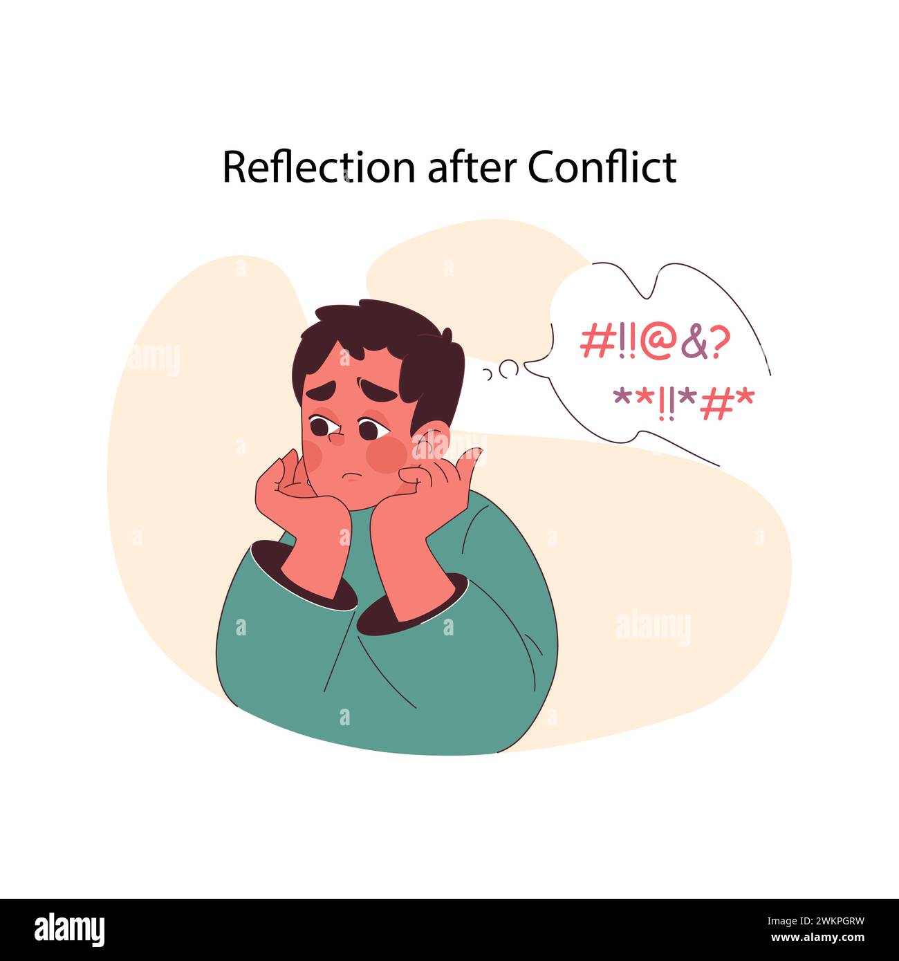 Reflection after Conflict concept. A young boy reflects on a recent ...