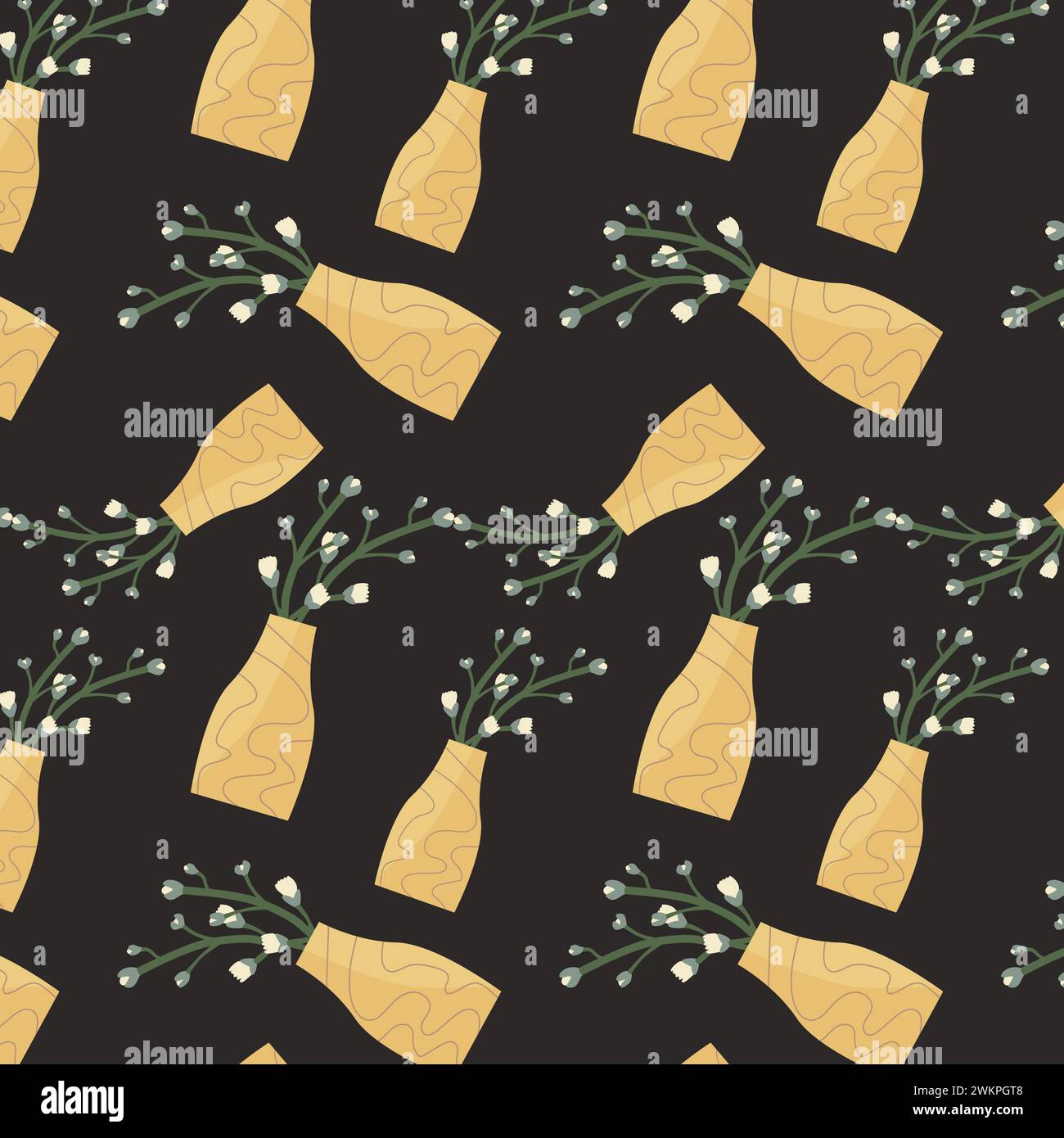 spring floral pattern with vase and flowers with branch. Vector ...