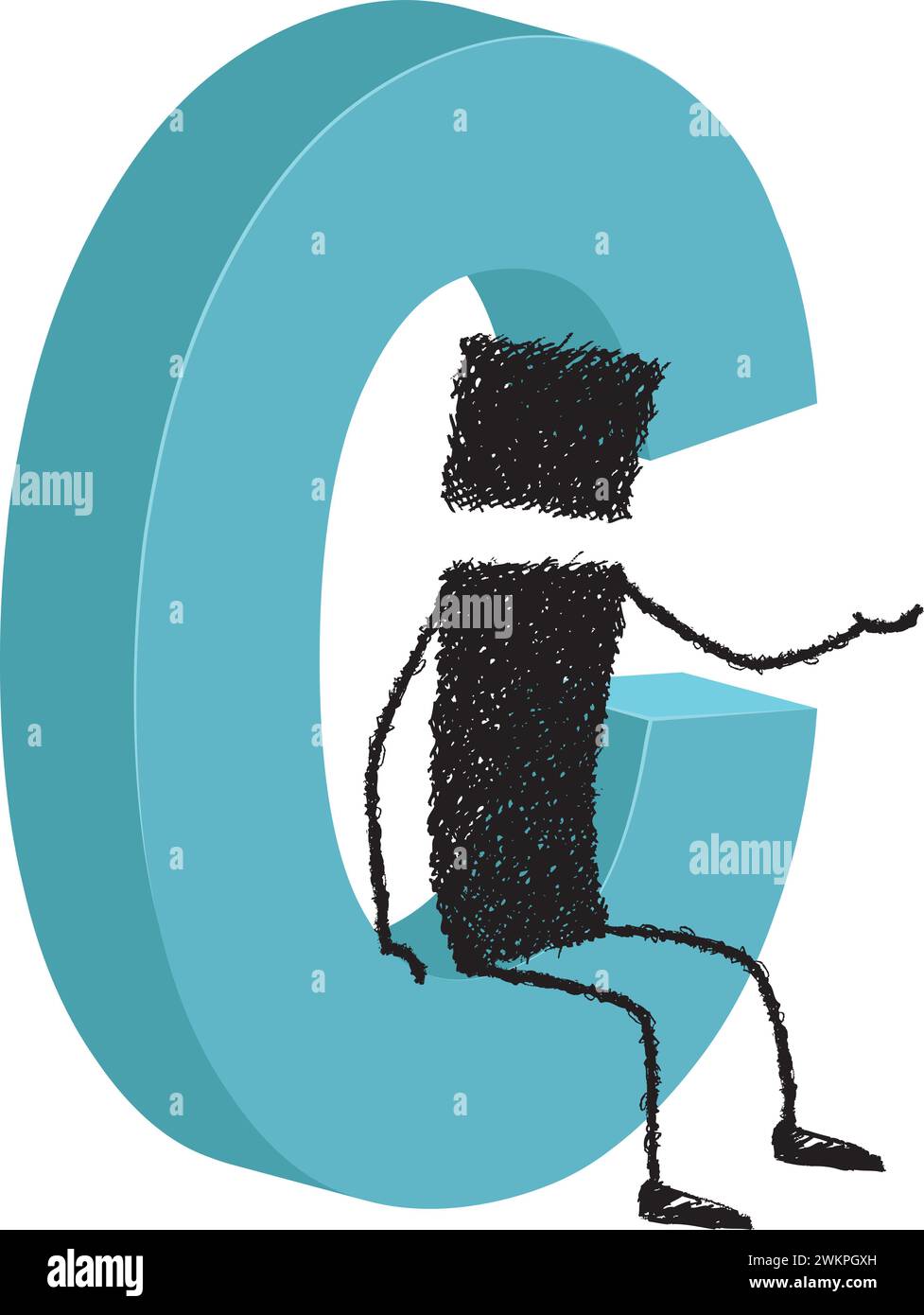 Illustration of a stick figure next to a big letter C Stock Vector ...