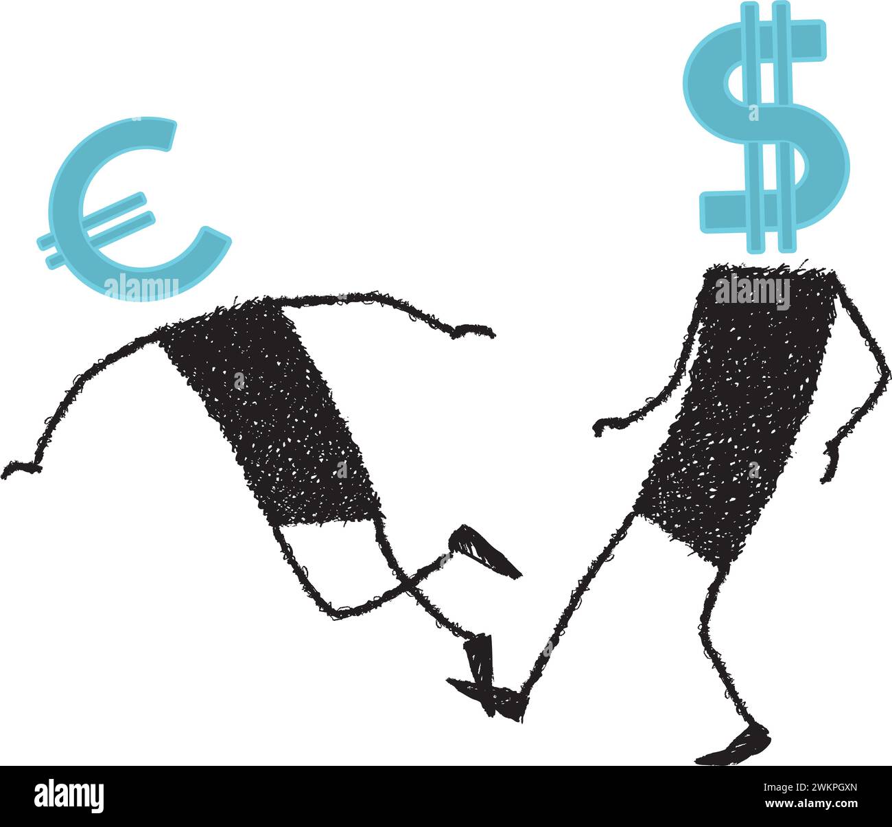 Illustration with two stick figures, one has in mind the dollar sign ...