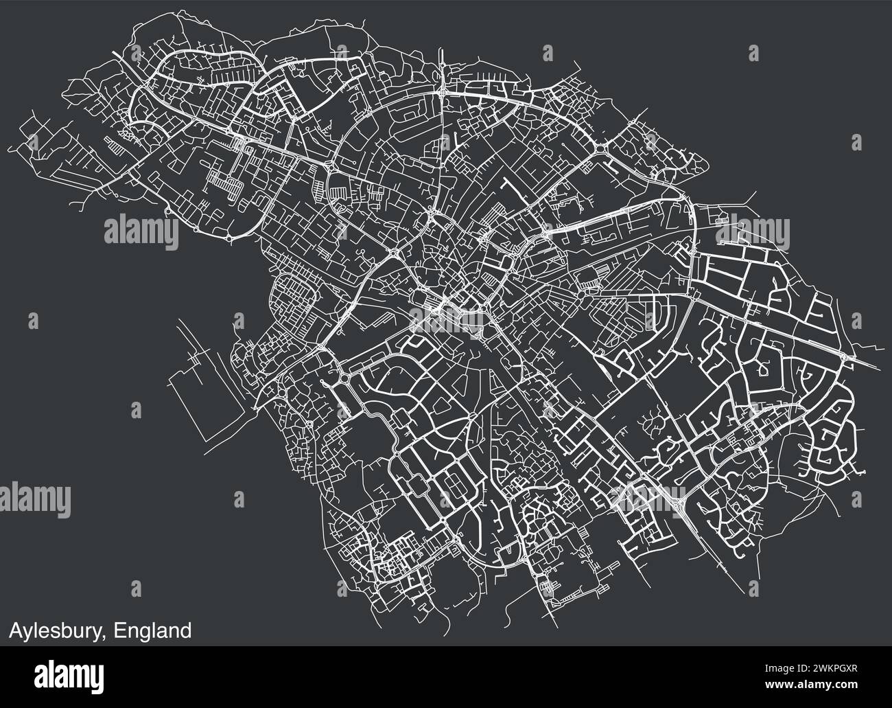Street roads map of the British city of AYLESBURY, ENGLAND Stock Vector ...