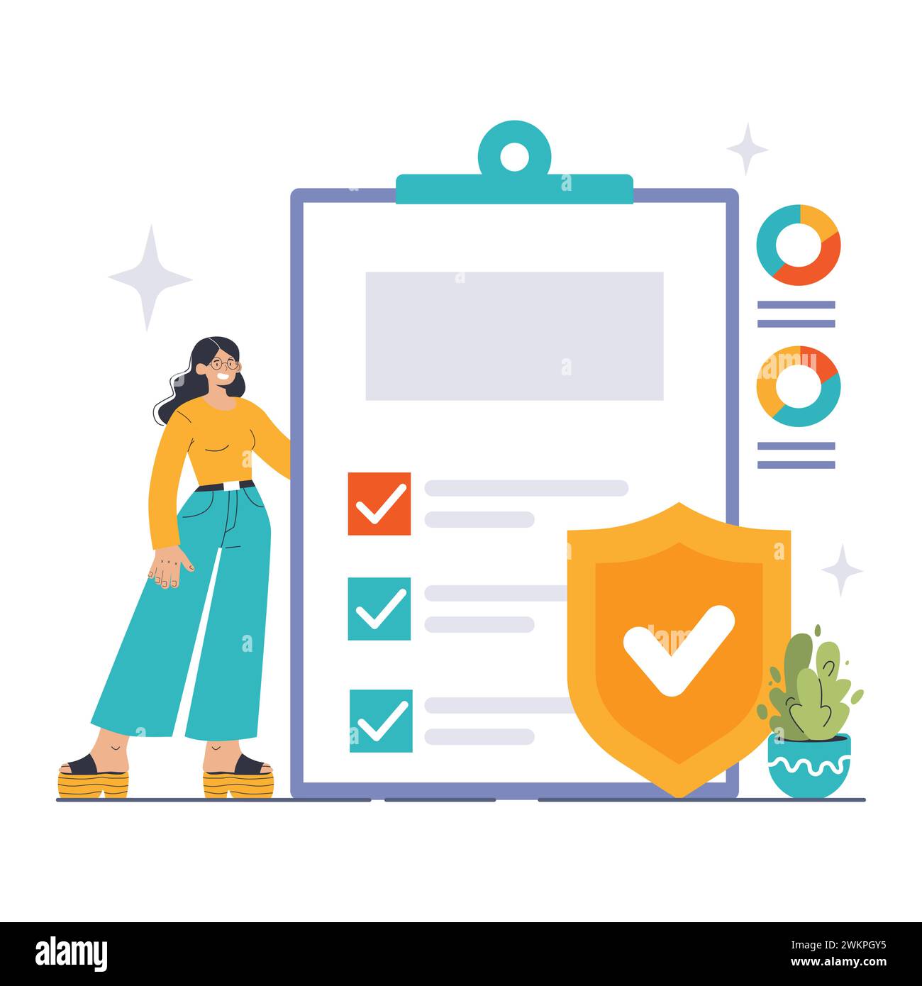 Internal Controls concept. Confident woman stands by checklist ...