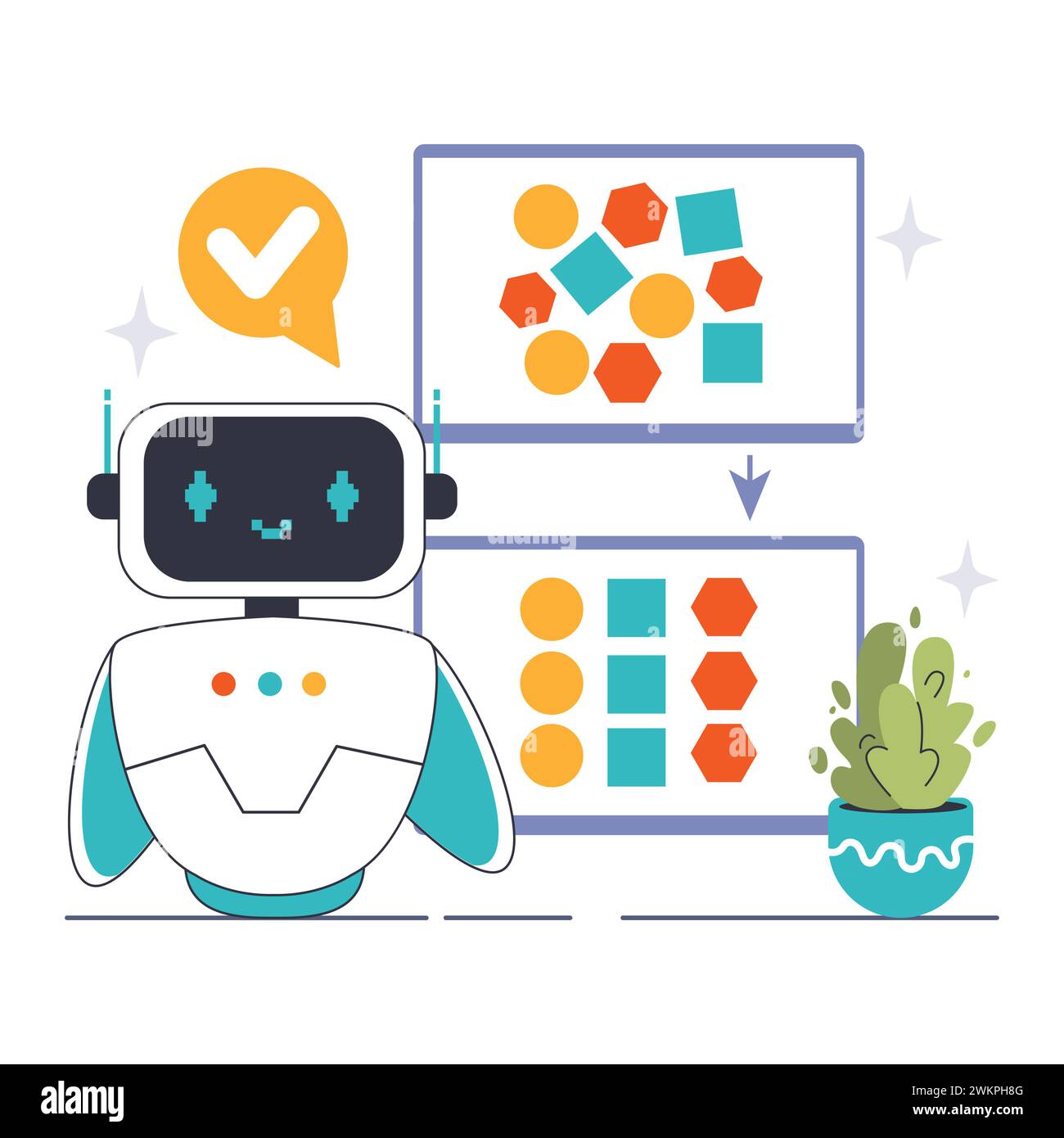 Data classification concept. A friendly robot engages in machine ... Data classification concept. A friendly robot engages in machine ...