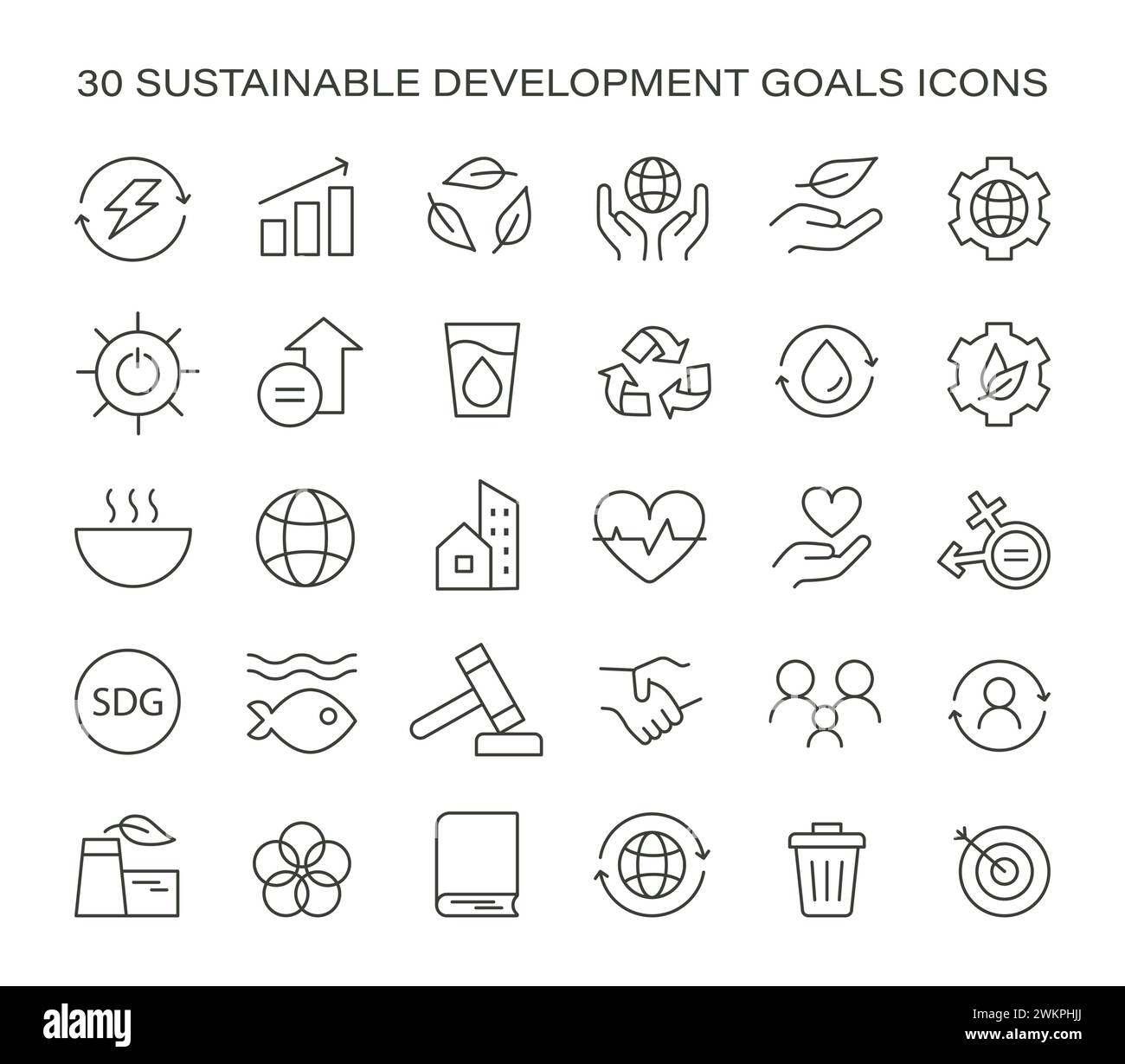 Sustainable development goals icon set. Global objectives visual guide ...