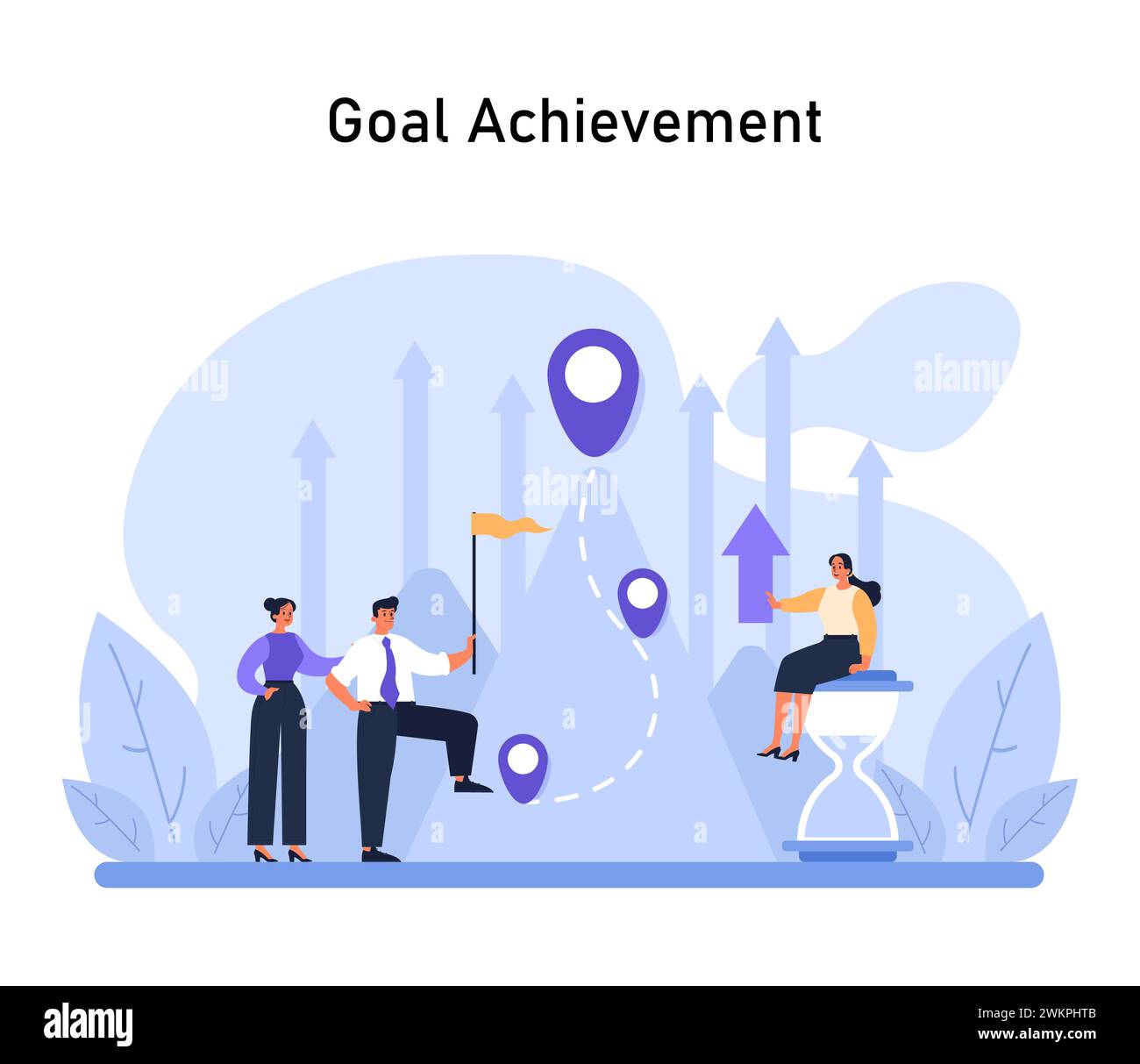 Goal Achievement concept. Dedicated team stands triumphantly amidst ...