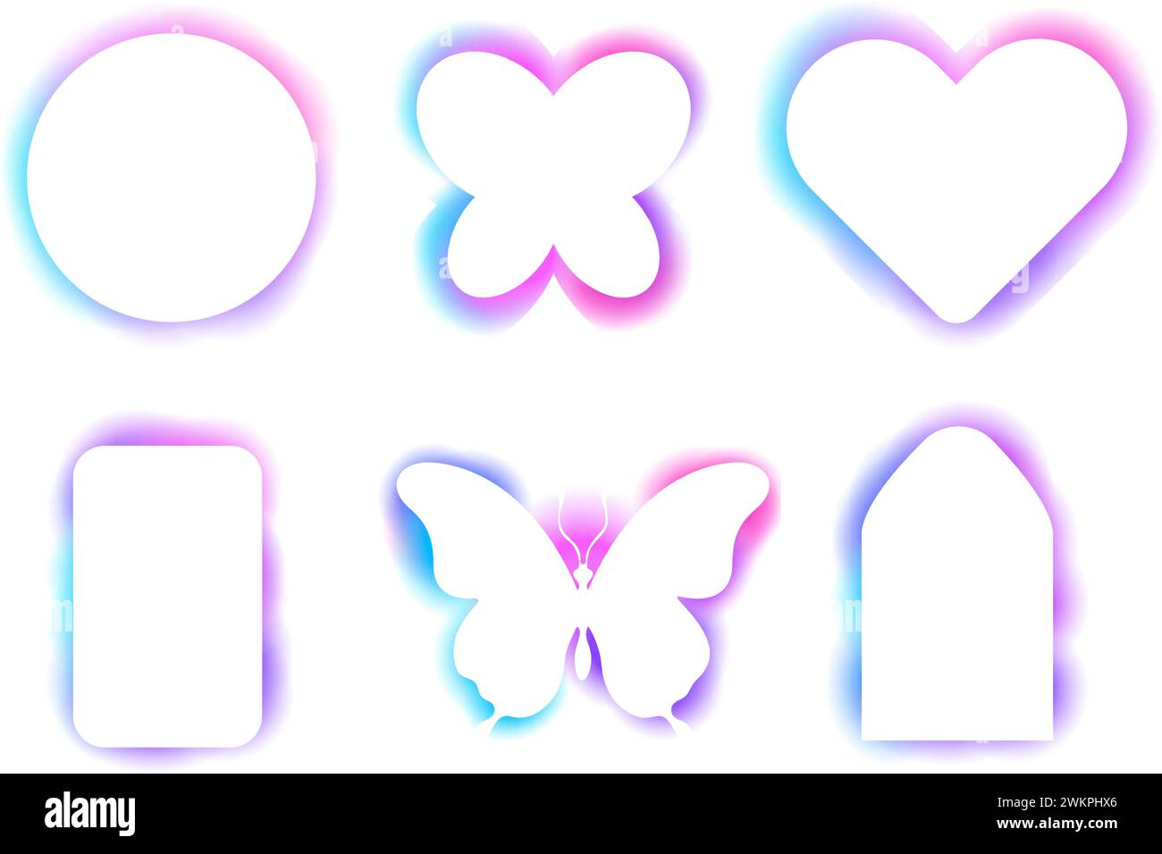 Y2k frame abstract arch, spectrum butterfly glow aura blur shapes ...