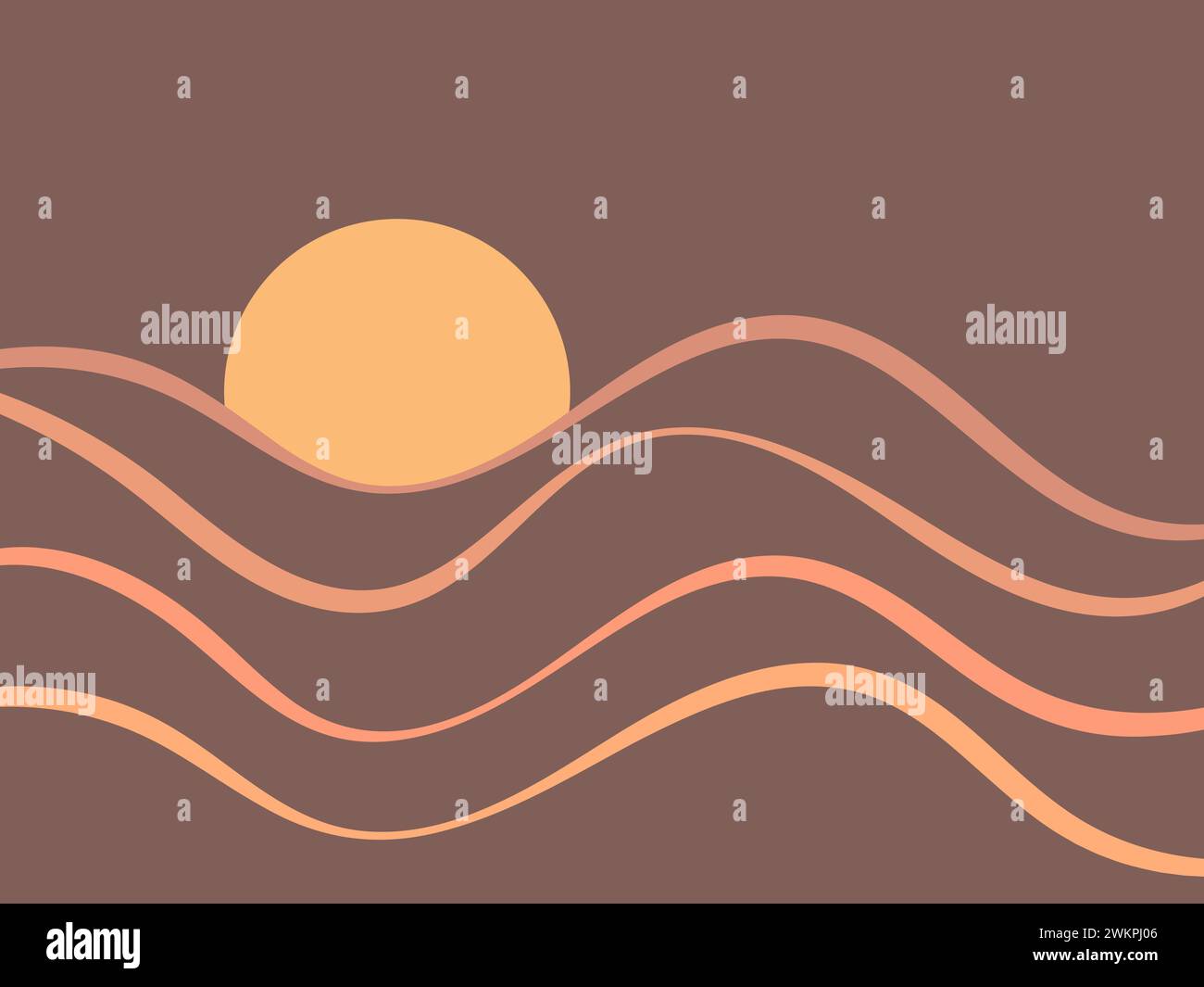 Line art landscape in a minimalist style. Wavy landscape with the sun ...