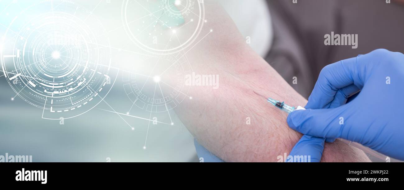 Injection of a catheter in the arm of a patient; panoramic banner Stock ...