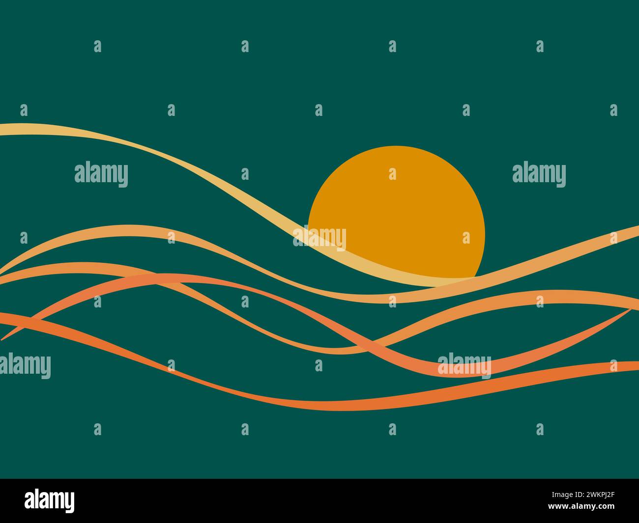 Line art landscape in a minimalist style. Wavy landscape with the sun ...