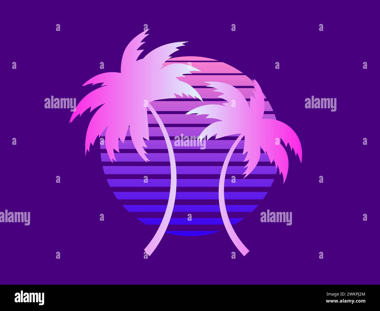 Retro futuristic palm trees in 80s style at sunset. Summer time, palm ...