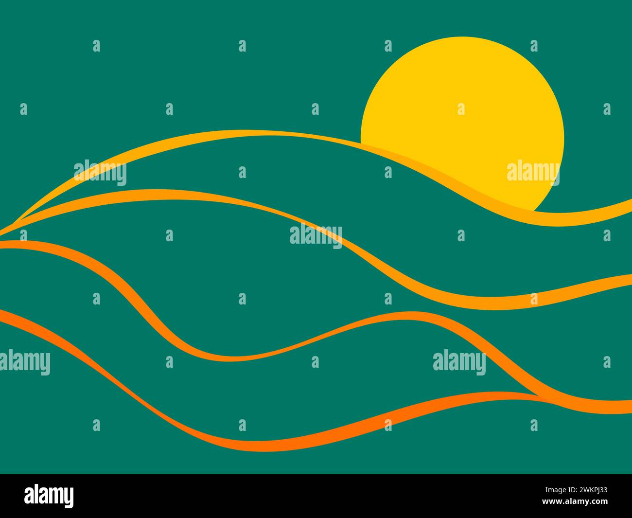 Line art landscape in a minimalist style. Wavy landscape with the sun ...