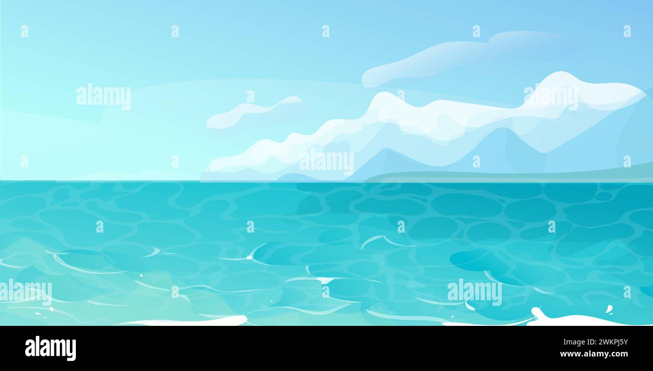 Ocean summer beach sea seashore, coastline with mountains on horizon ...