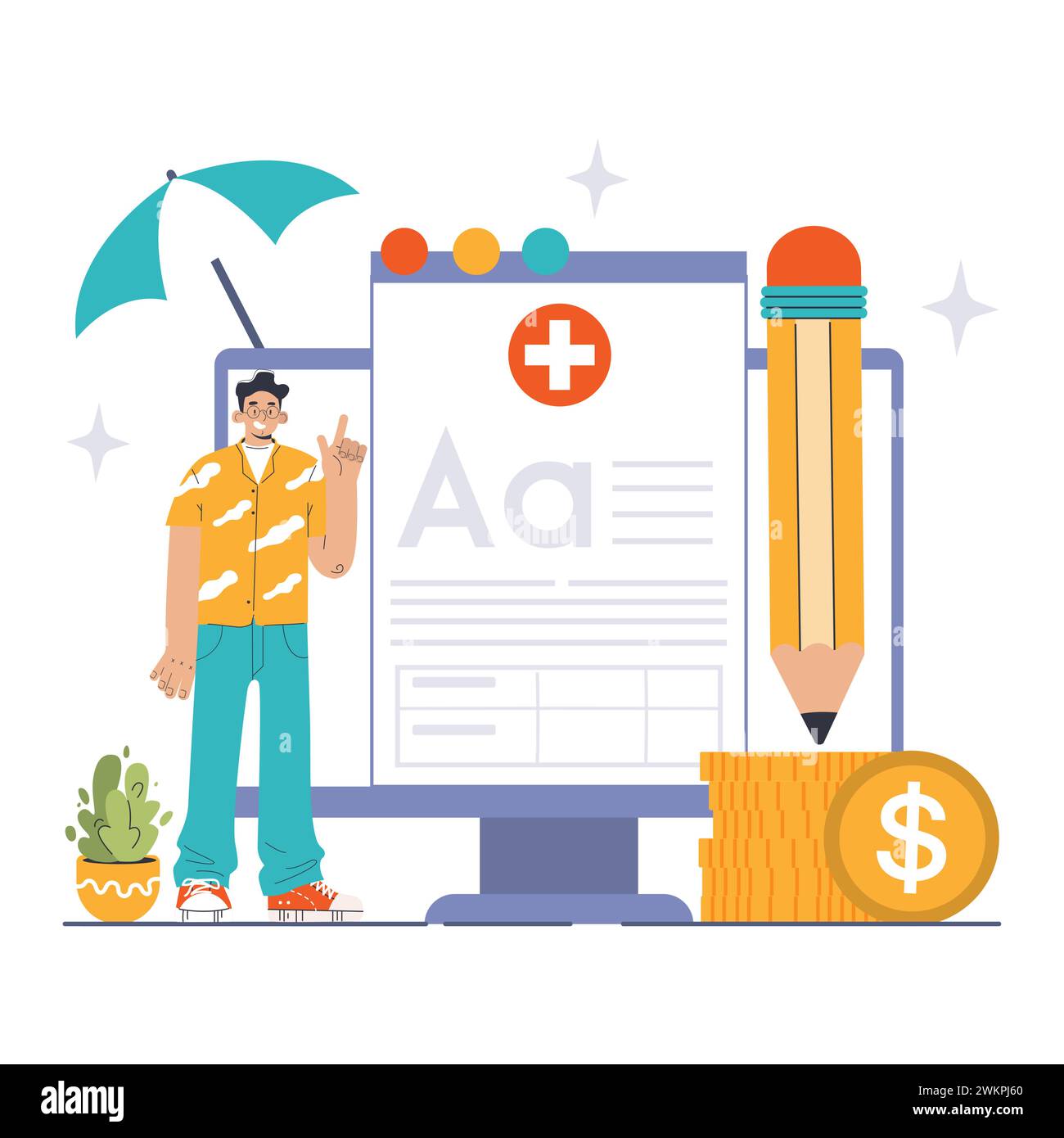 Insurance claim process concept. A confident person with an umbrella ...