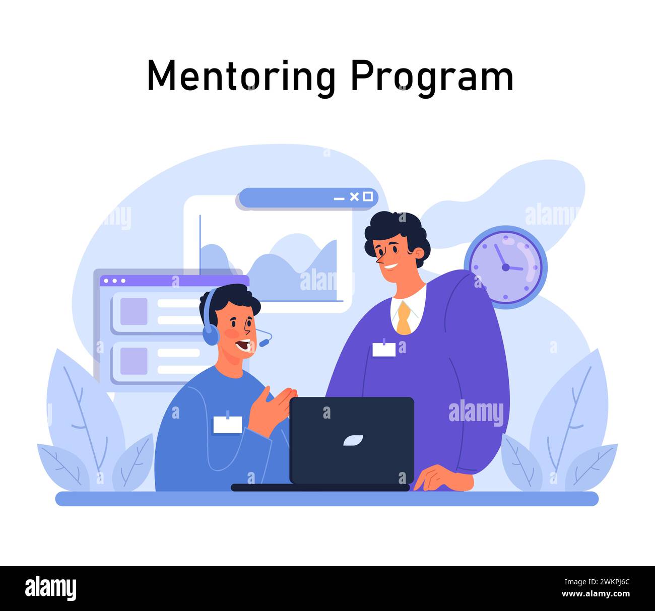 Mentoring Program concept. Senior colleague guiding a young ...