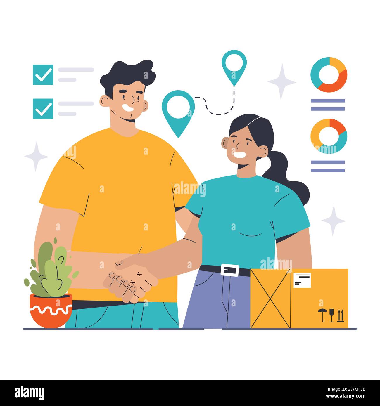 Collaborative Logistics concept. A duo showcasing teamwork in supply ...