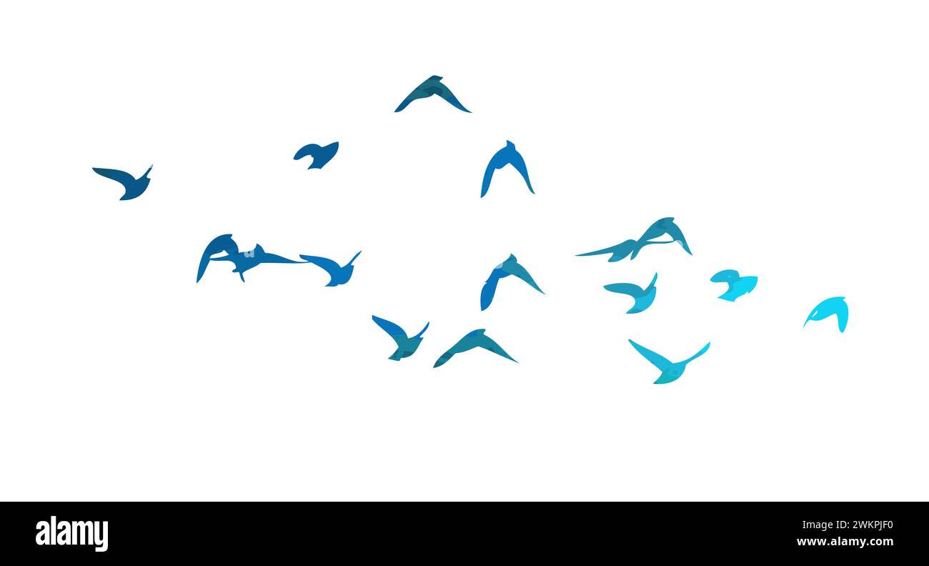 A flock of blue watercolor flying birds. hand drawing. Not AI, Free ...