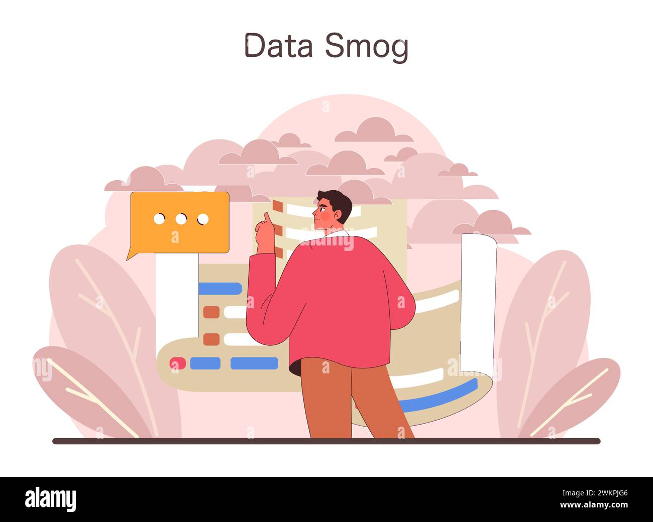 Data Smog concept. A figure contemplates the overwhelming flow of ...
