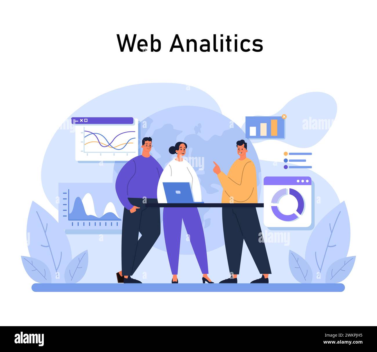 Web Analytics highlighted. Team of three collaborates on website data ...