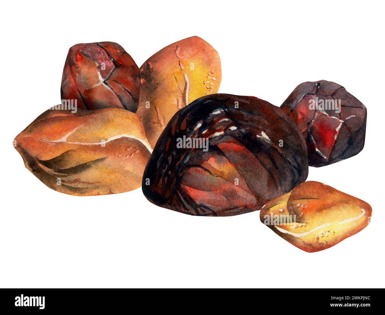 Hand drawn watercolor illustration precious semiprecious jewel gem ...