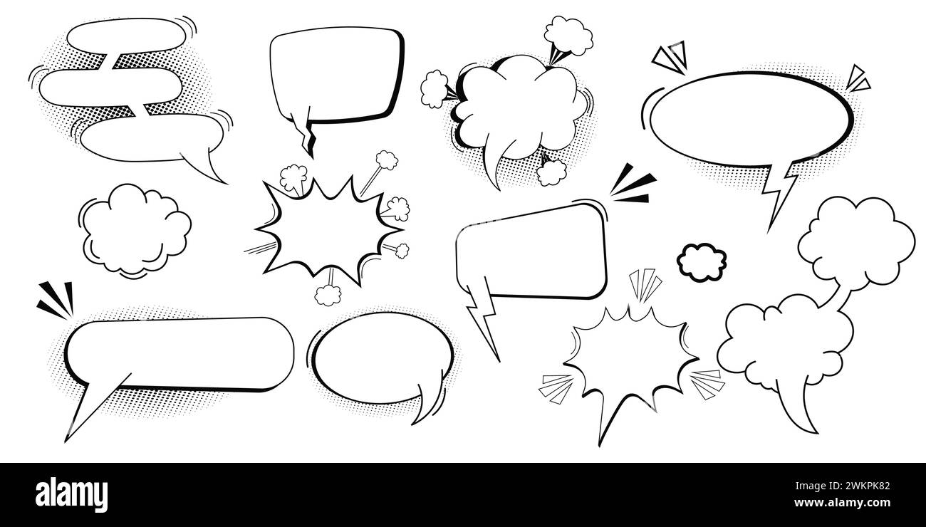 Set pow bubble speech comic expression frame cartoon doodle isolated on ...
