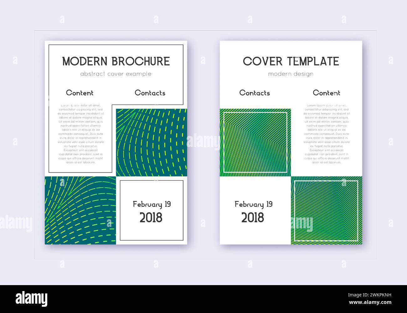 Business cover design template set. Green abstract lines on dark ...