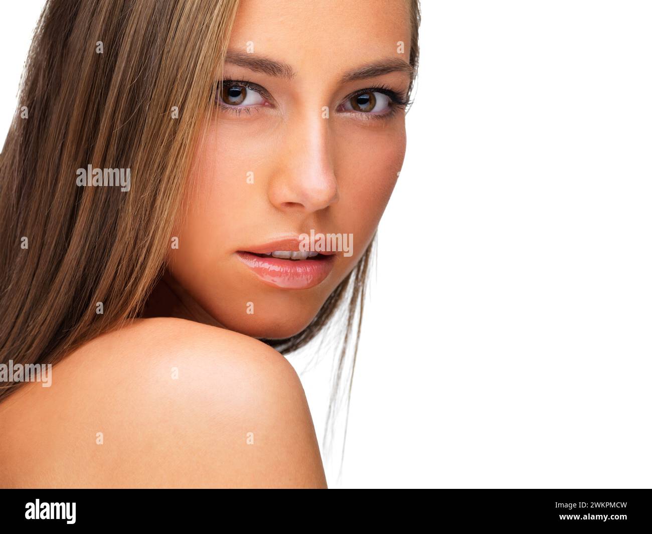 Girl, studio and portrait of aesthetic with skin in white background of ...