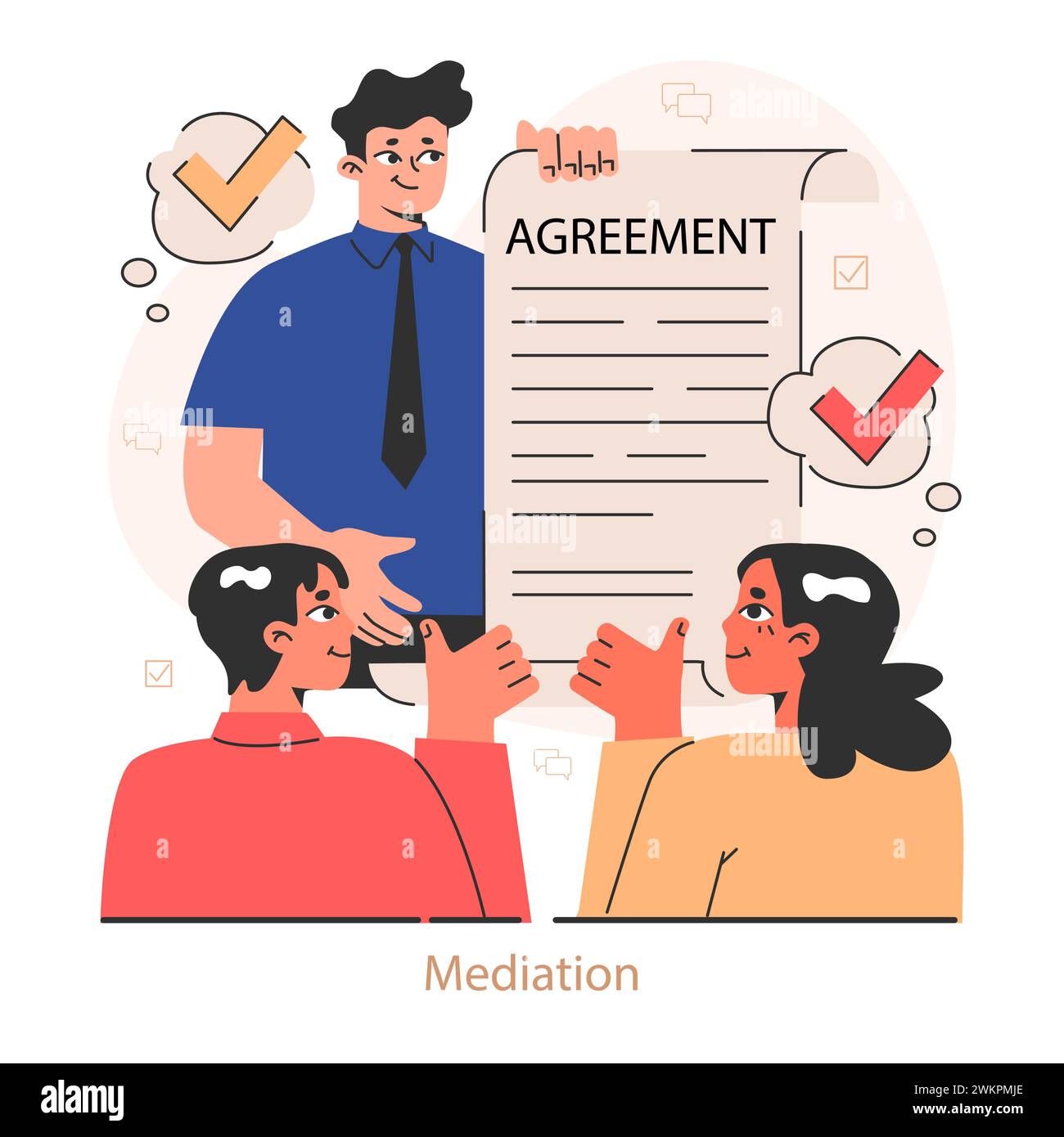 Mediator. Black businessman highlights a solution, bridging two parties ... Mediator. Black businessman highlights a solution, bridging two parties ...