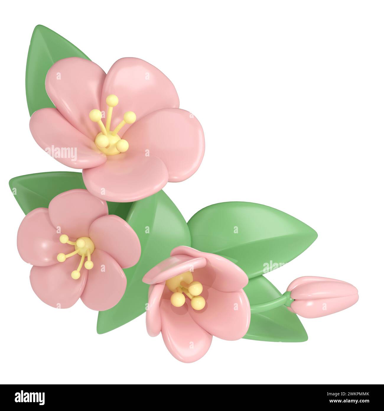 3d pastel pink corner divider cherry flowers, botanical spring ...