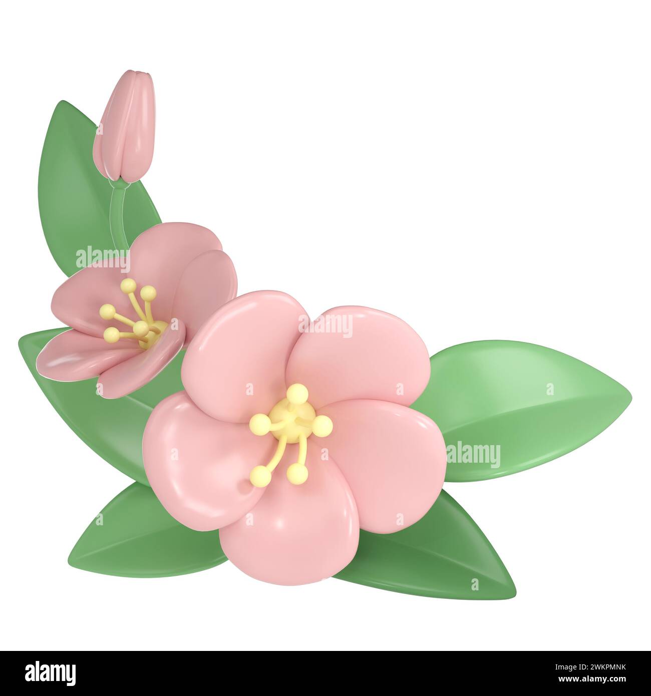 3d pastel pink corner divider cherry flowers, botanical spring ...