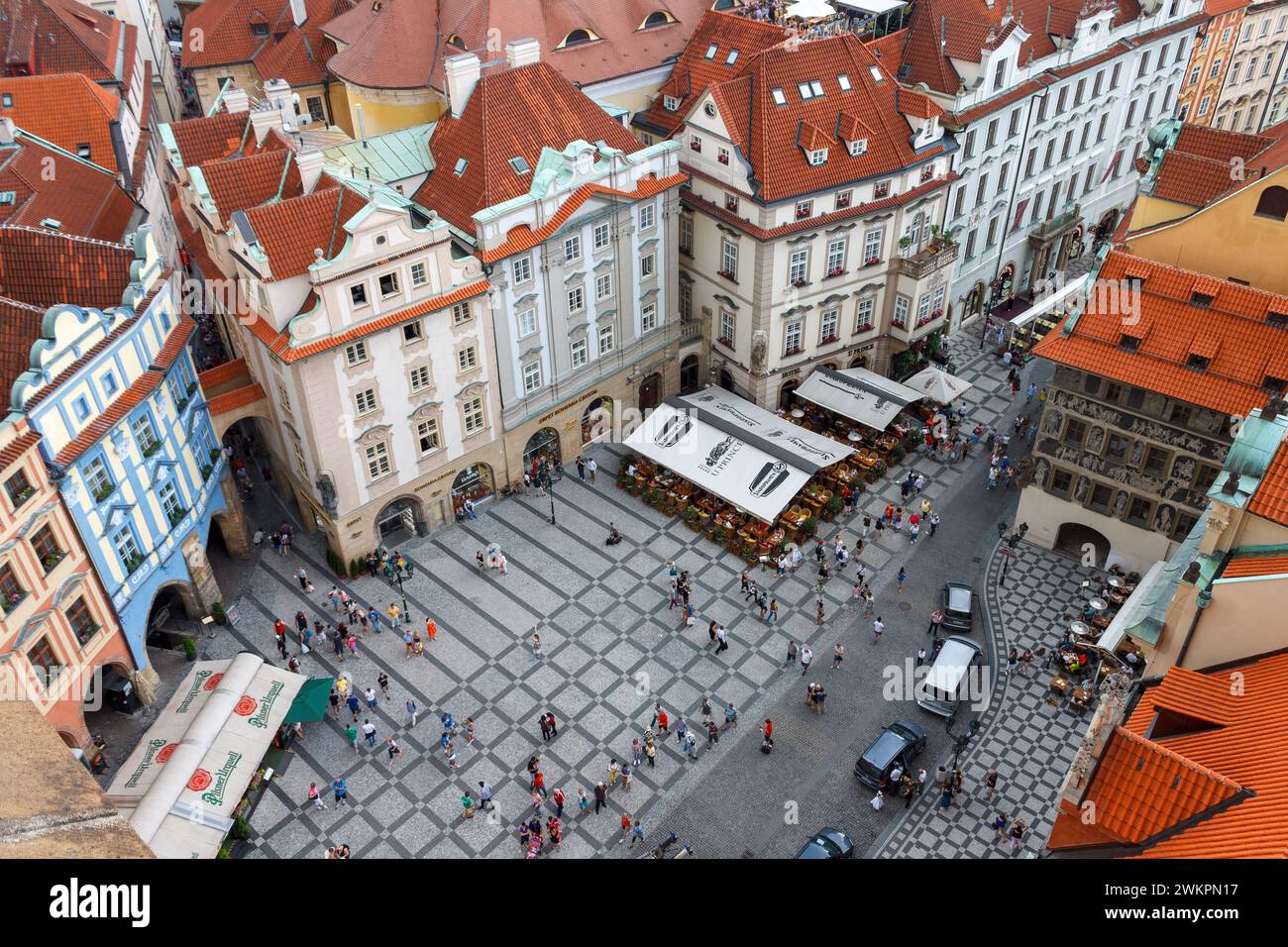 An aerial view of the historical buildings of Starometske Namesti main ...