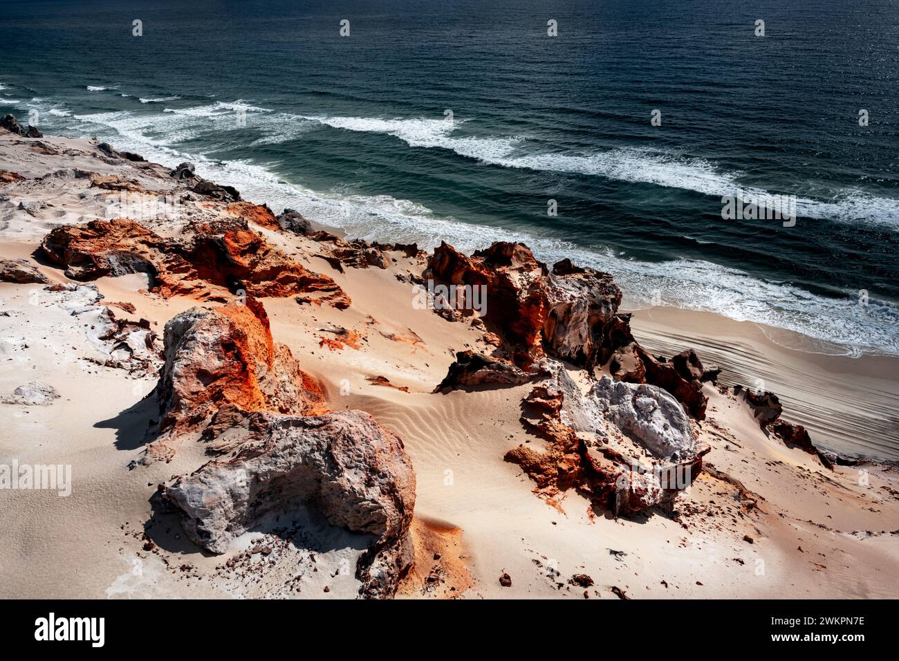 Aerial view on the coloured sand of Rainbow Beach at Queensland's ...